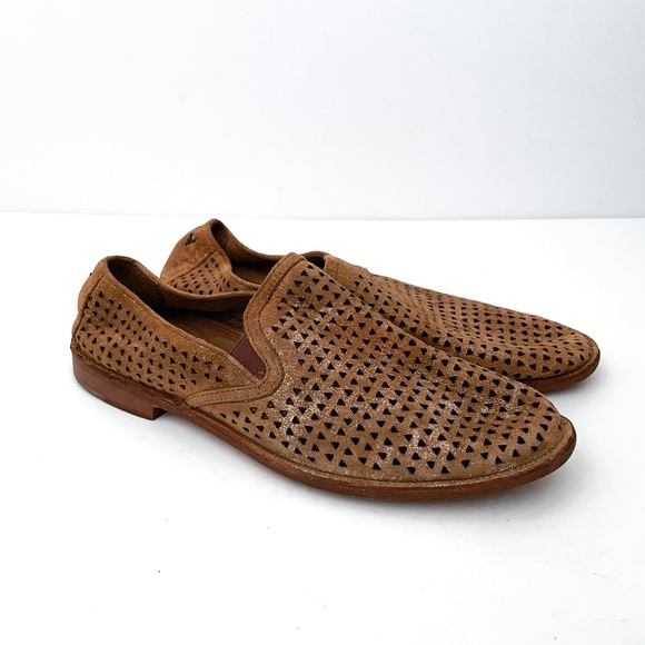 Trask | Shoes | H S Trask Laser Cut Brown Leather Metallic Flats | Poshmark